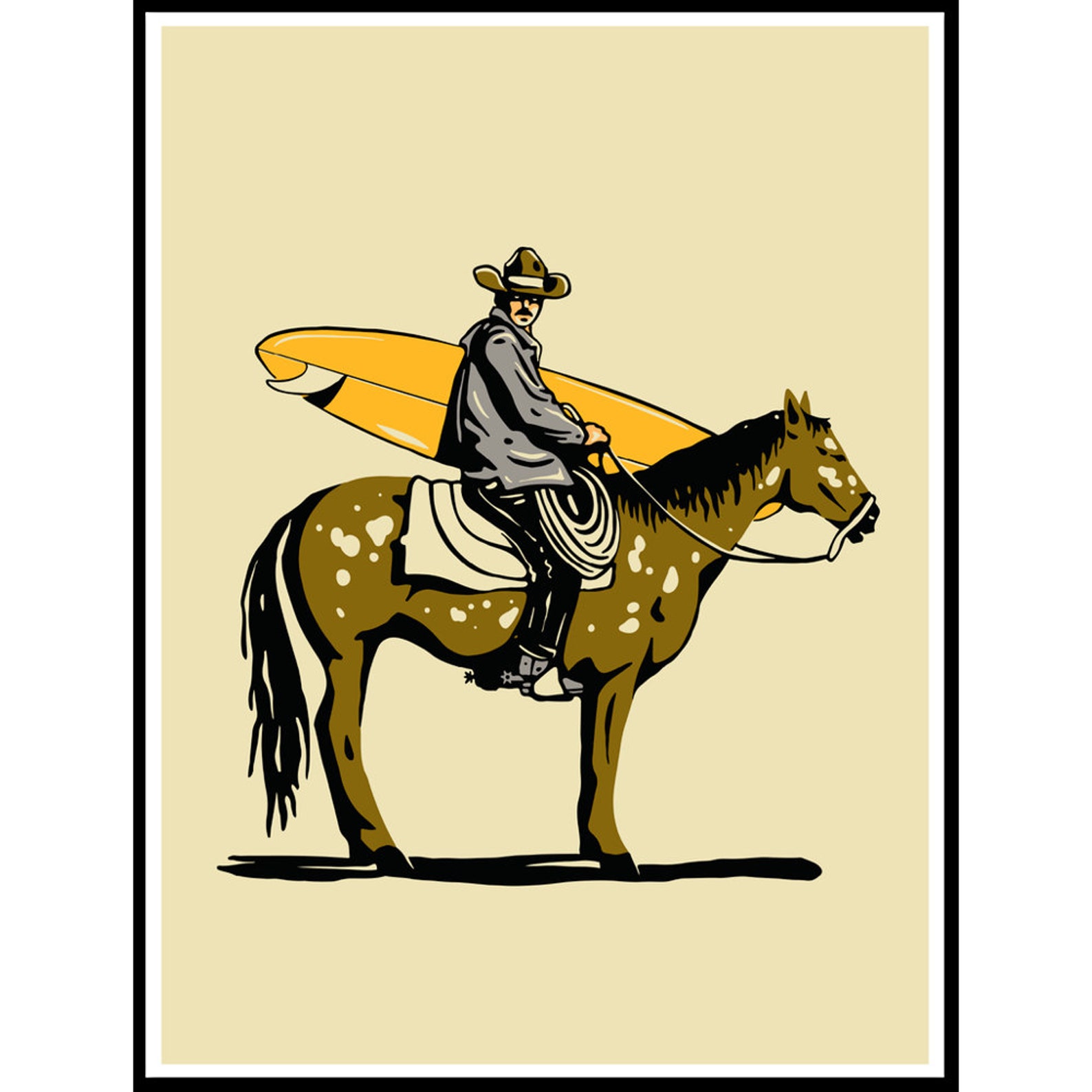 Surf Seeker Horseback Cowboy Print Illustration Poster - Etsy