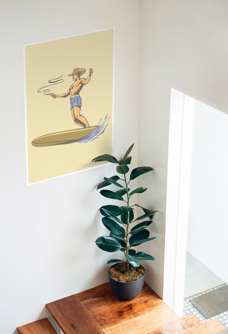 Wave Bandit Print Surf Cowboy Western Illustration Poster - Etsy