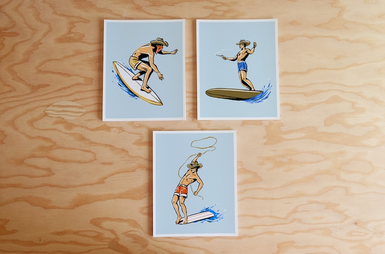 Salty Surf Cowboy Series - Western Illustration Poster - Etsy