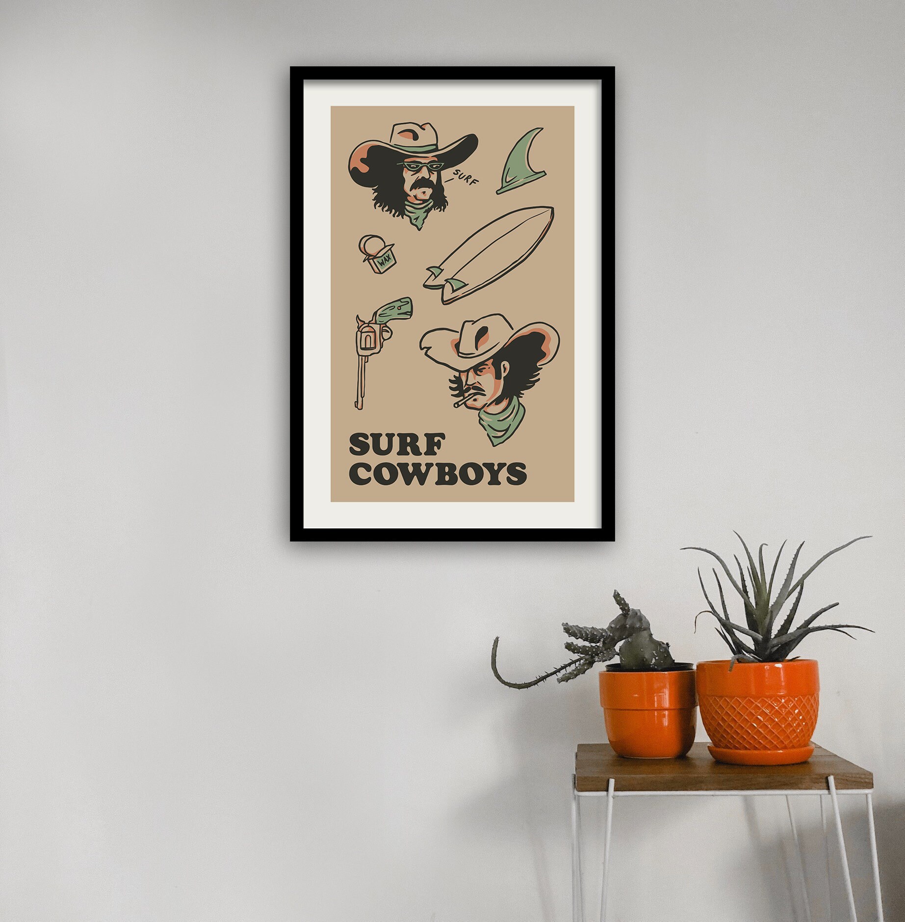 Surf Cowboy Illustration Poster - Etsy