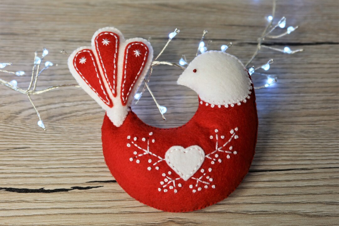 Bird Ornament Sewing Pattern, Scandinavian Christmas Decor, Felt ...
