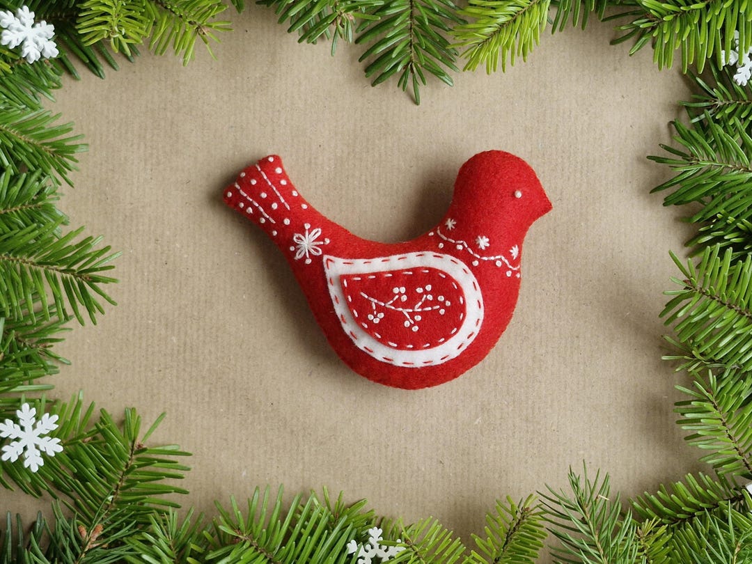 Bird Ornament Sewing Pattern, Scandinavian Christmas Decor, Felt ...