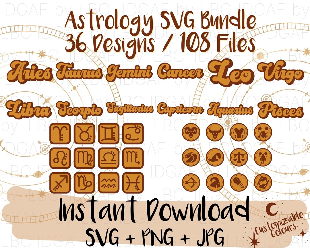 Astrology SVG Bundle Zodiac Signs SVG Bundle Aries Taurus - Etsy