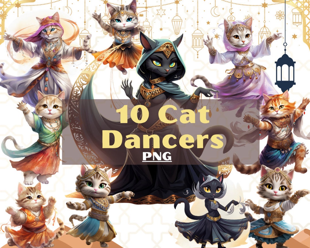 Dancing Cats Clipart. Arabian Belly Dance Night Theme, Cute Cat Dancers ...
