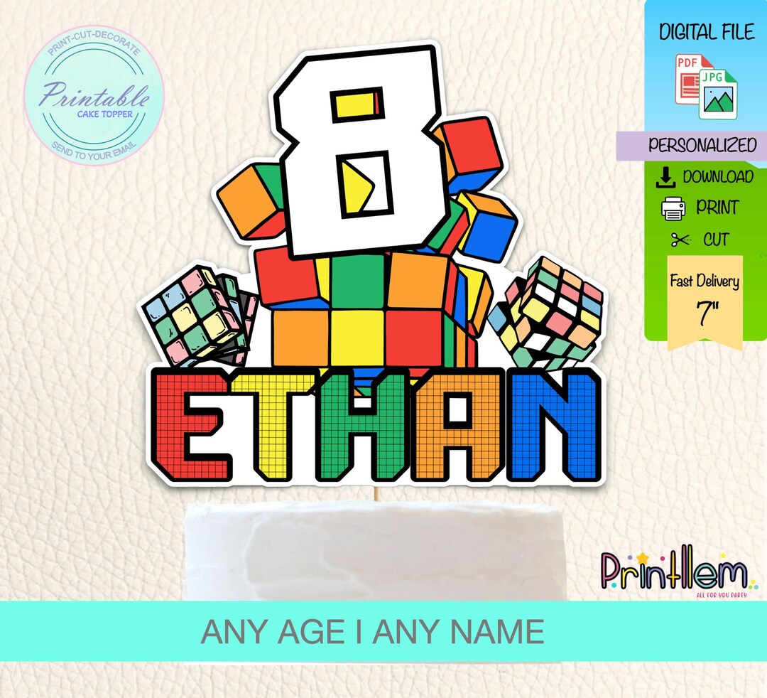 Personalized Cube Cake Topper, Kids' Birthday Party Decorations ...