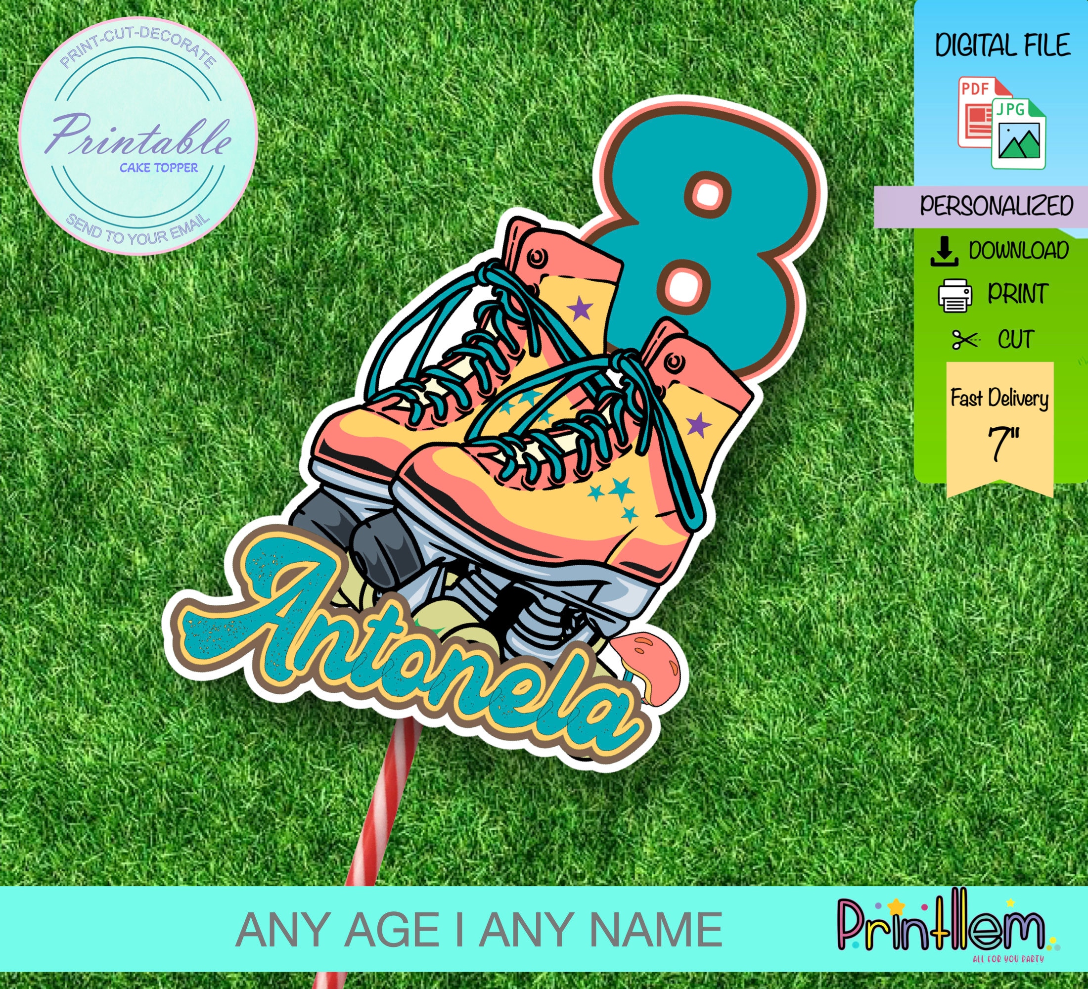 Roller Skates Cake Topper Printable Roller Skates Personalized - Etsy