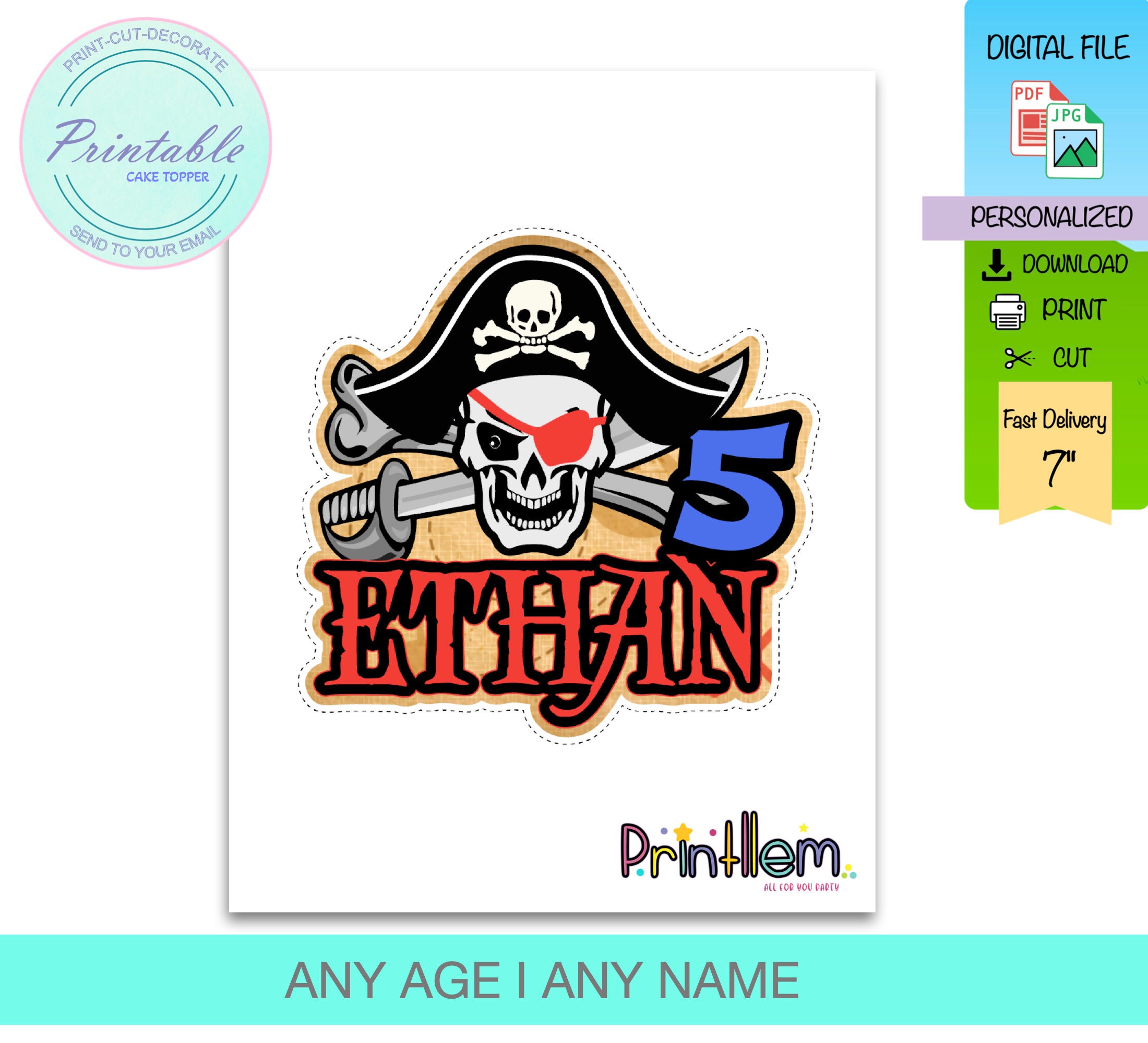 Pirate Cake Topper Printable Pirate Birthday Party Cake Decorations ...