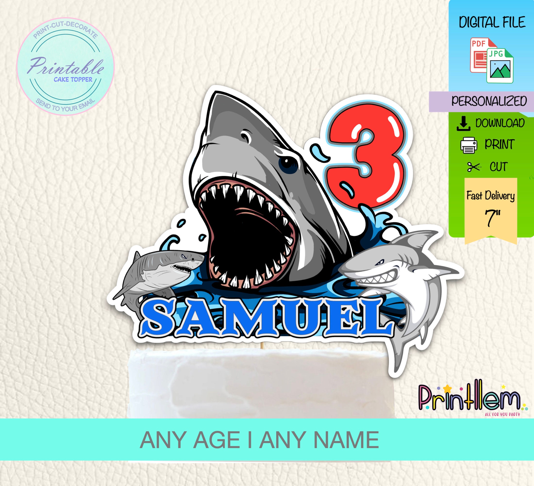 Shark Cake Topper, Printable Birthday Party Shark,shark Party ...