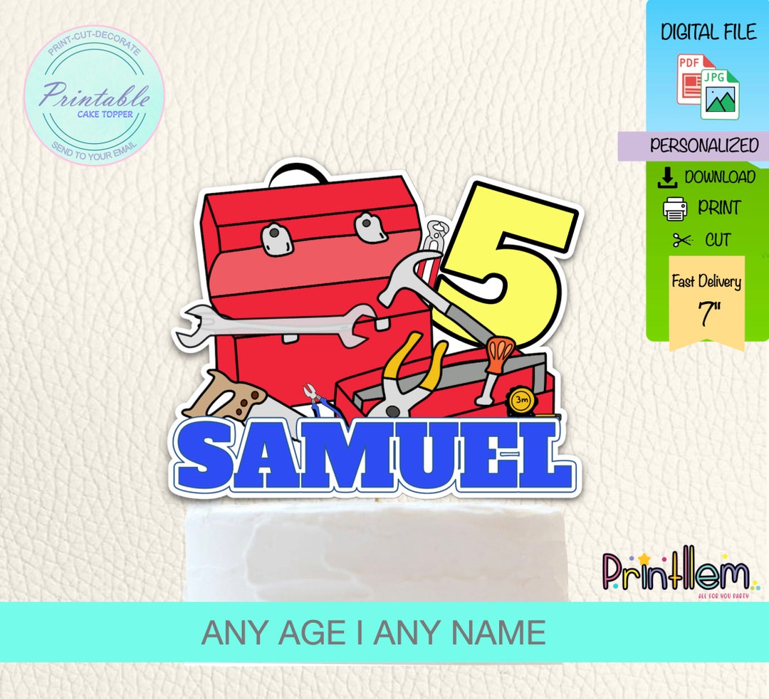 Tool Box Cake Topper Printable Construction Cake Topper Personalized ...