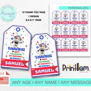 Robot, Personalized Robot Party Favor Tags, Birthday Thank You Tags ...