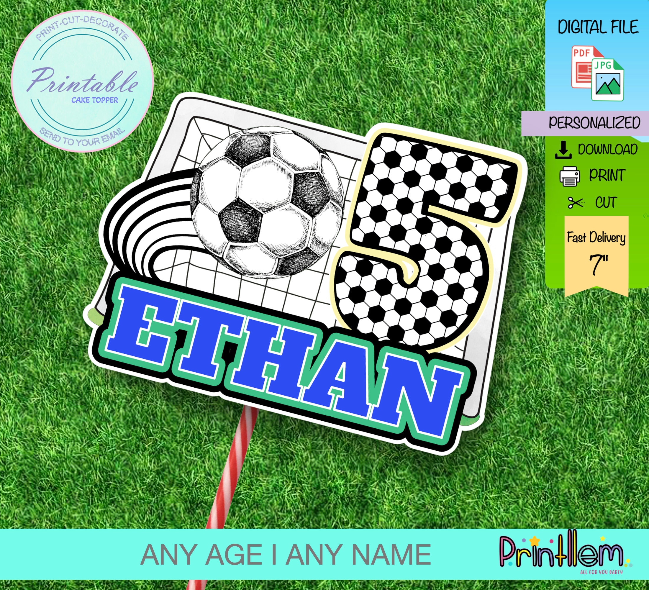 Soccer Cake Topper Printable Cake Decorations Sports Personalized ...