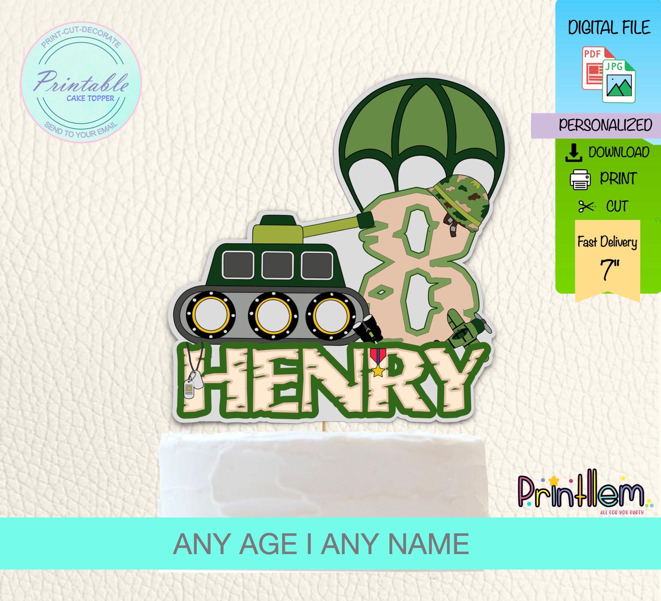Military Cake Topper Printable Camouflage Cake Decoration Personalized ...