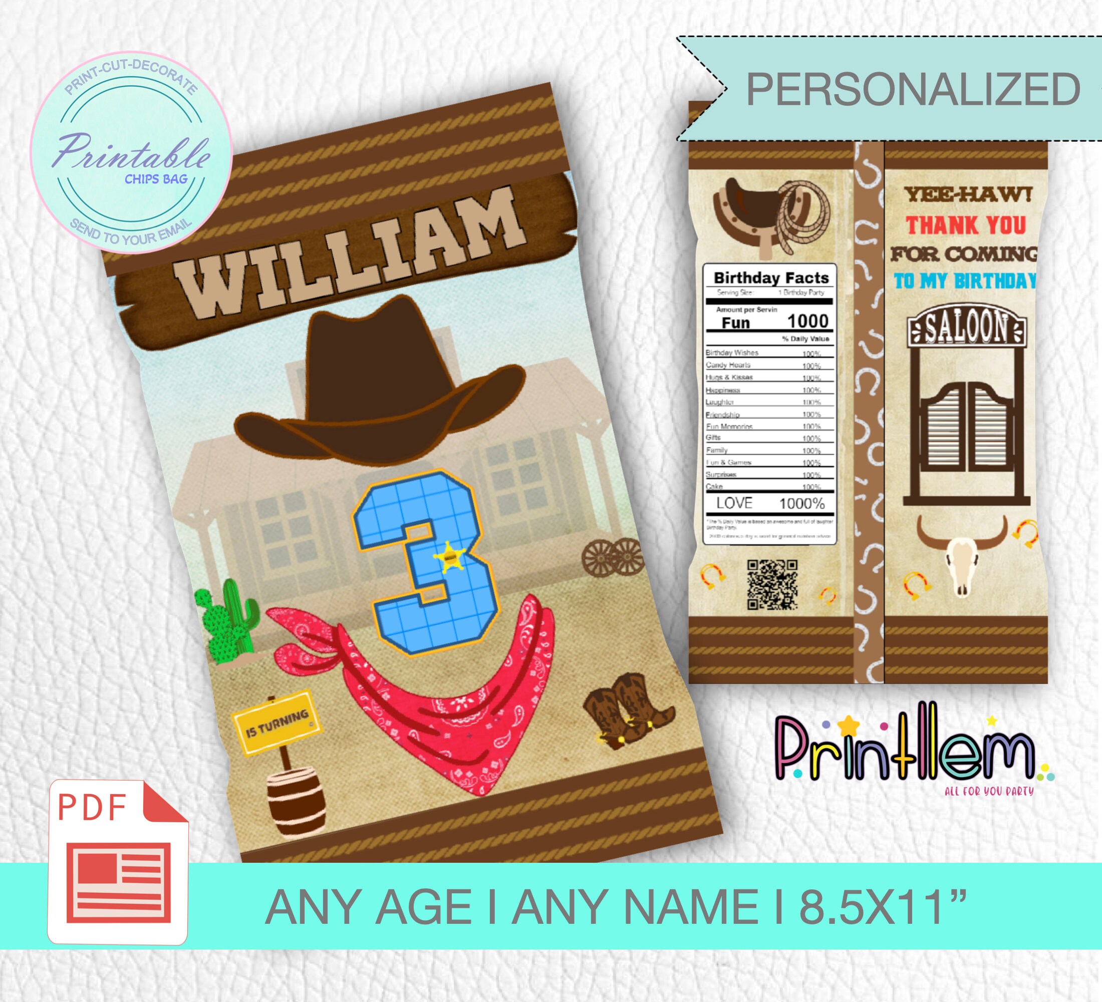 Personalized Cowboy Birthday Chip Bag: First Rodeo Printable, Western ...