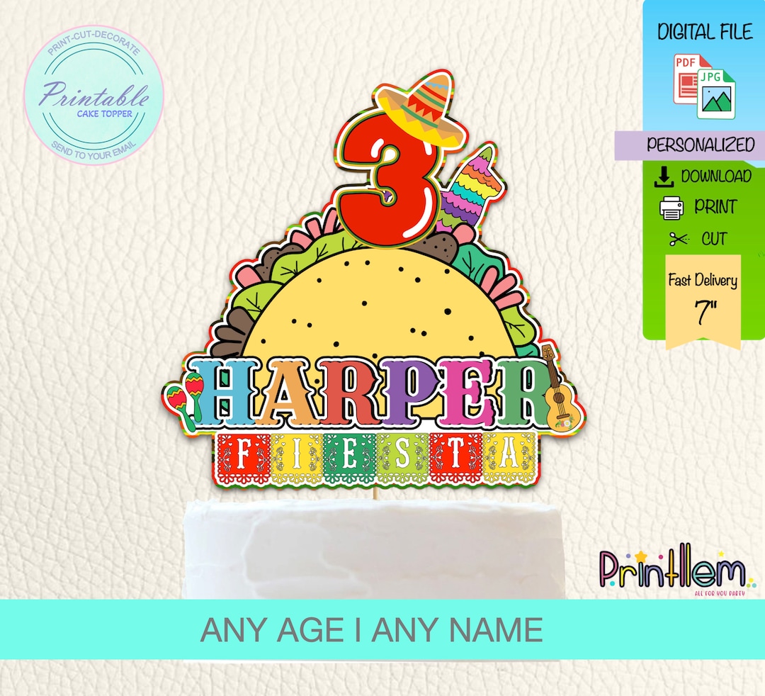 Personalized Taco Fiesta Cake Topper: Mexican Party Decorations ...