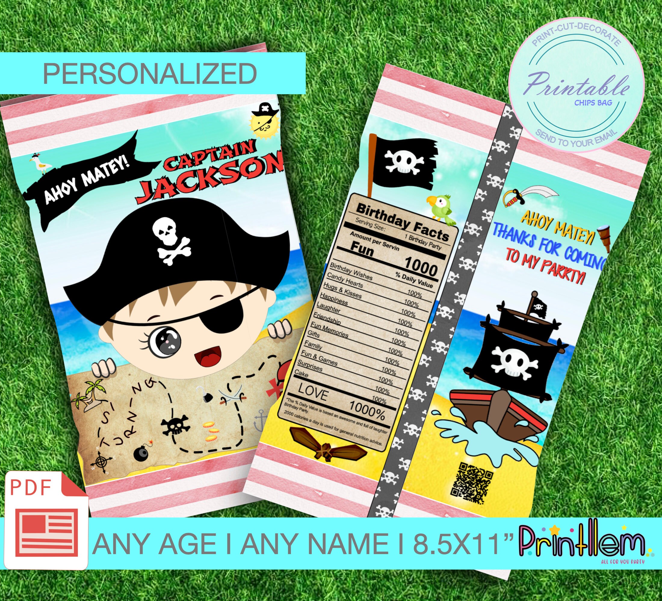 Pirate Birthday Chip Bag,printable Pirate Chips Bag,pirate Party Favor ...