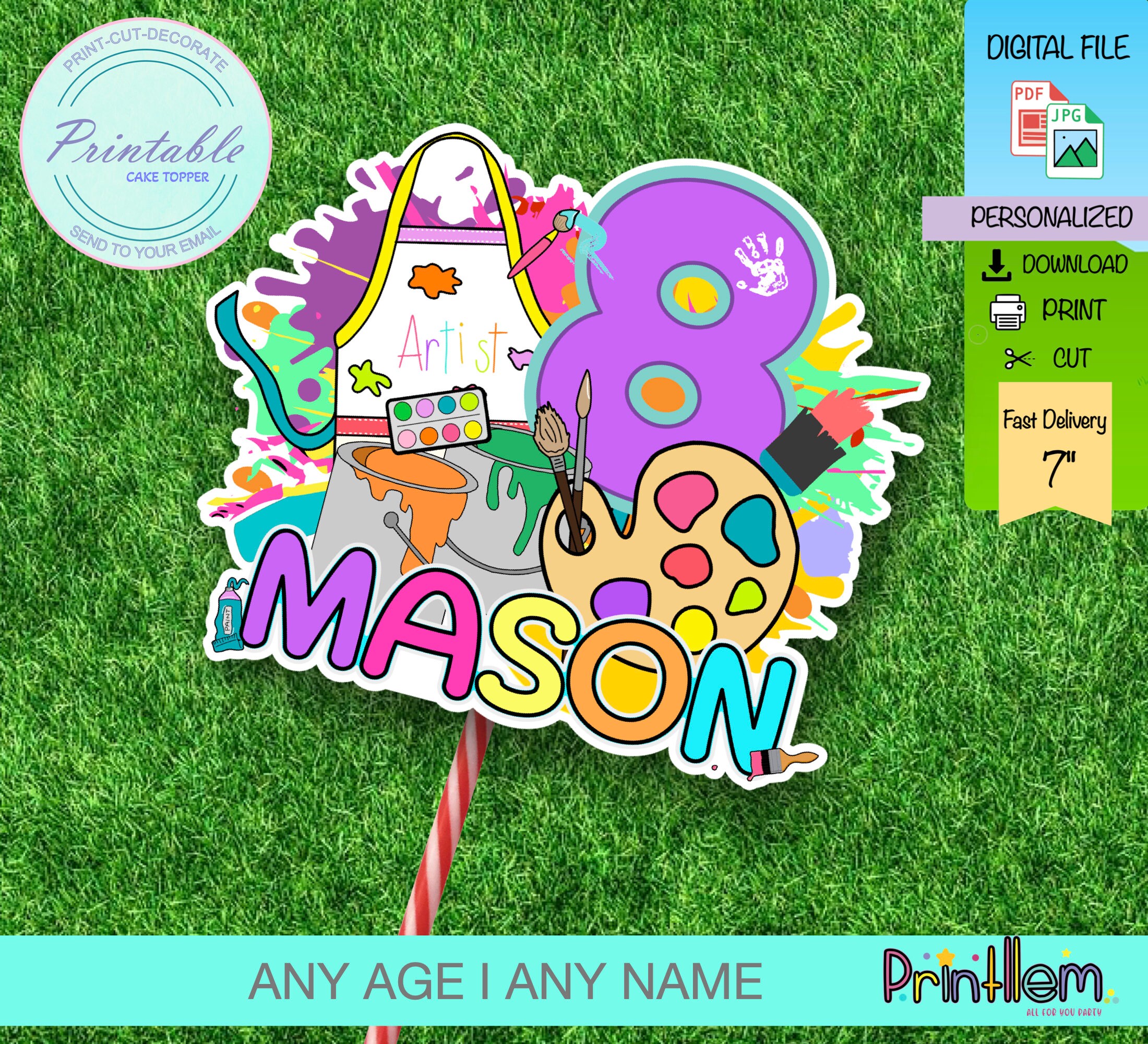 Personalized Paint Party Cake Topper, Art Birthday Decoration Printable ...