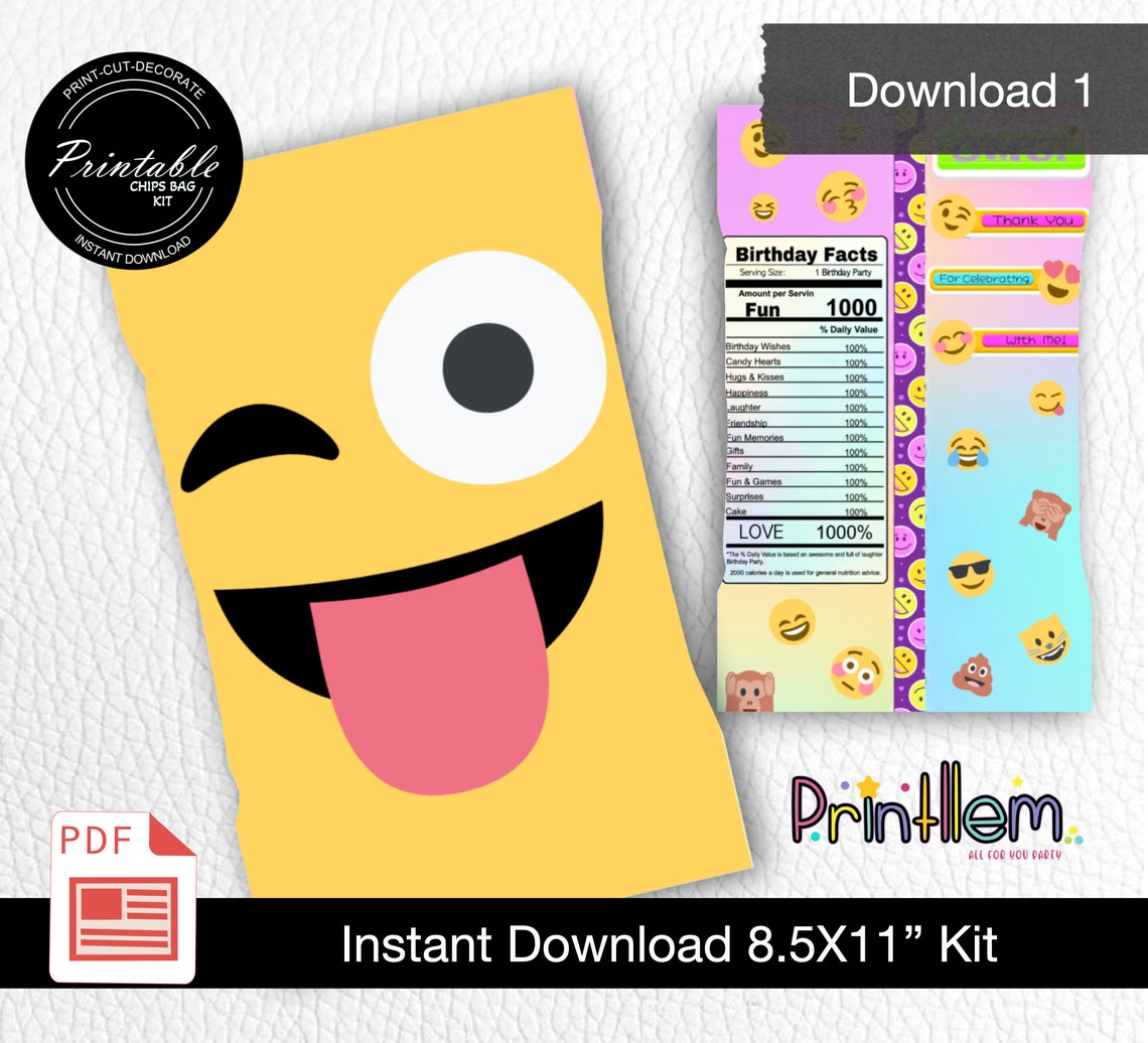 Kit Emoji Chips Bag Emoji Chip Bag Birthday Emoji Party Favors ...