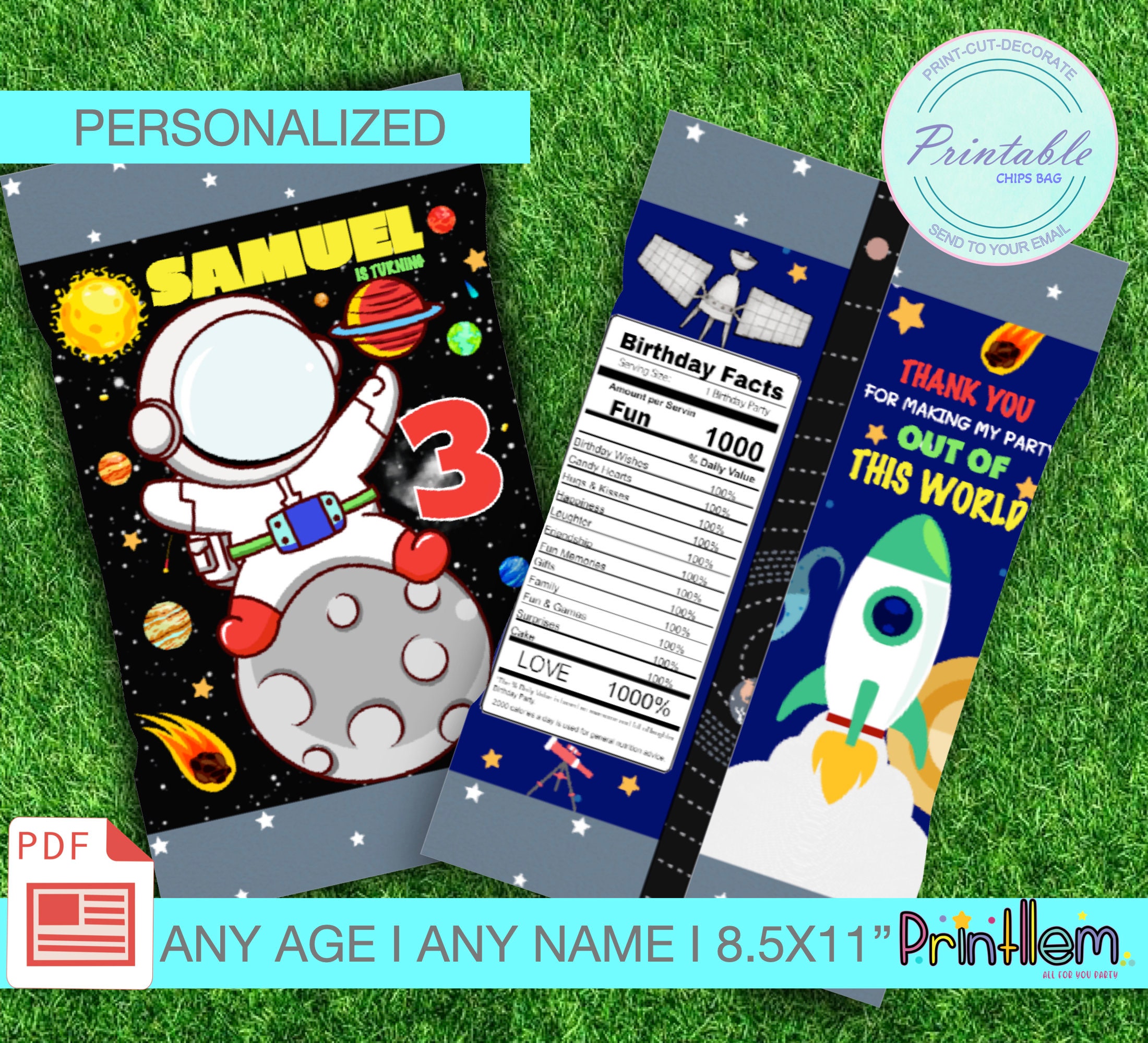 Astronaut Outer Space Birthday Chips Bag Personalized, Planets Spaceship Astronaut Chips Bag ...