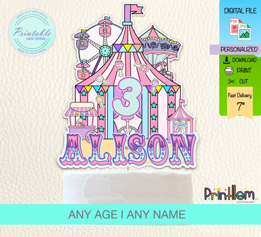 Printable Circus Cake Topper Carnival Birthday Party Circus Girl ...