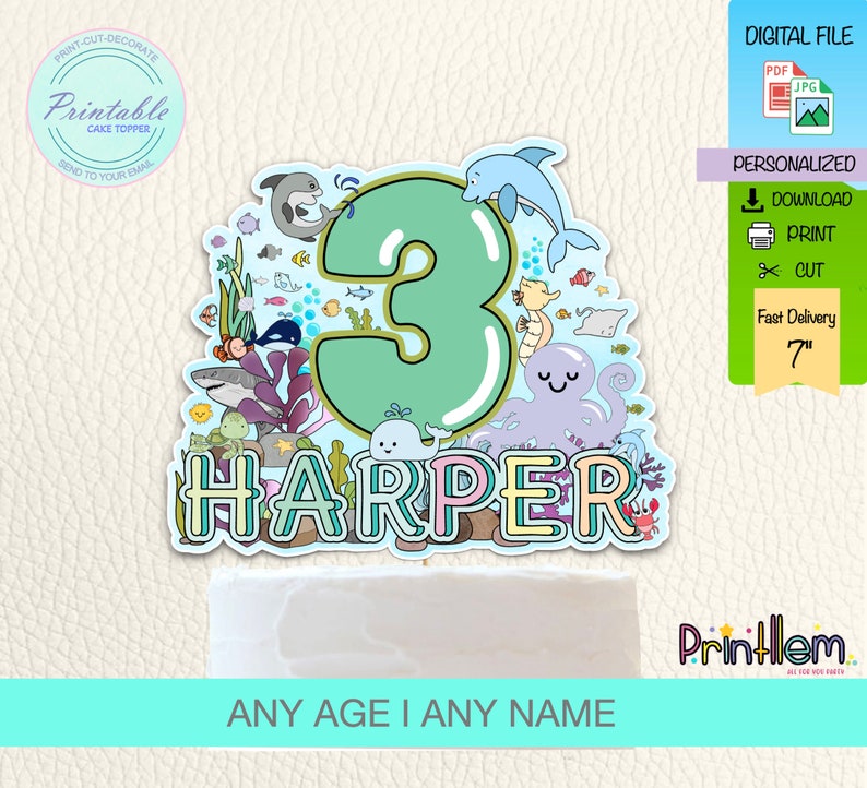 Sea Animals Cake Topper, Under the Sea Animals Birthday Printable Cake ...