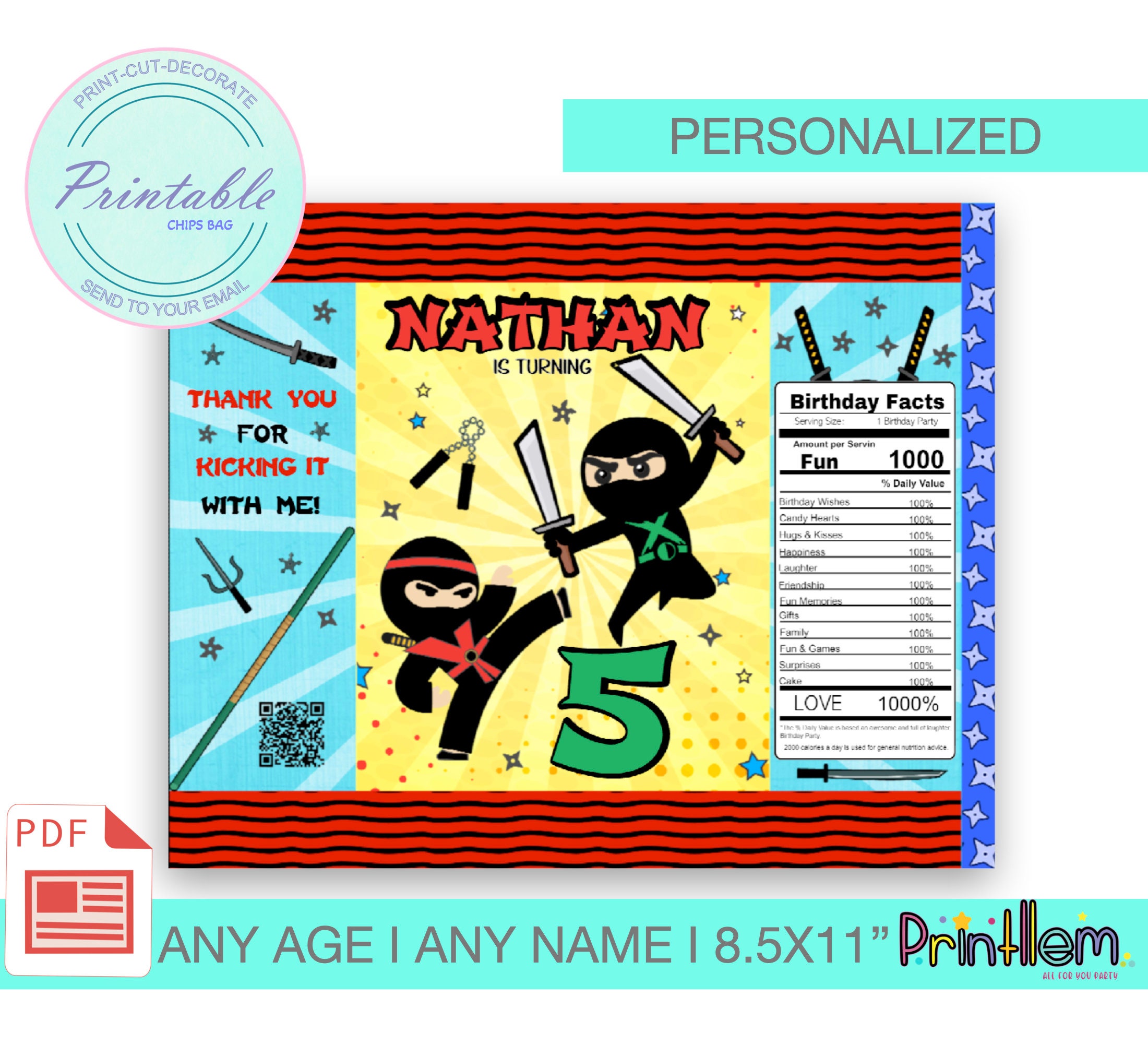Ninja Chip Bag Label Warrior Spy Ninja Birthday Party Favors - Etsy