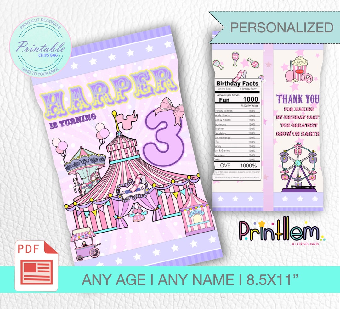 Printable Chips Bag Circus Personalized Circus Cake Decorations ...