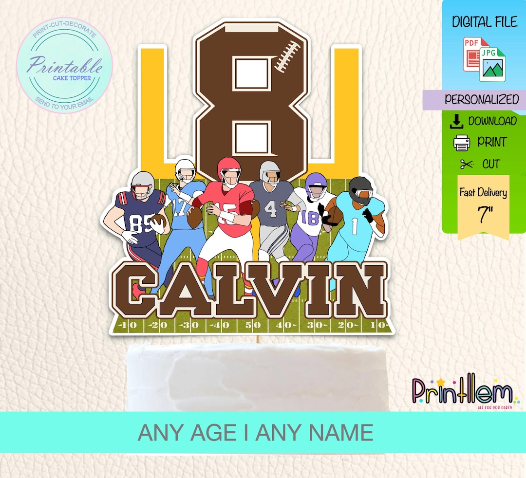 Printable Football Cake Topper, Sports Birthday Party Theme, Star ...
