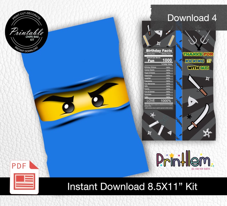 Ninja Chip Bag Printable, Birthday Party Favors (PDF) - Etsy