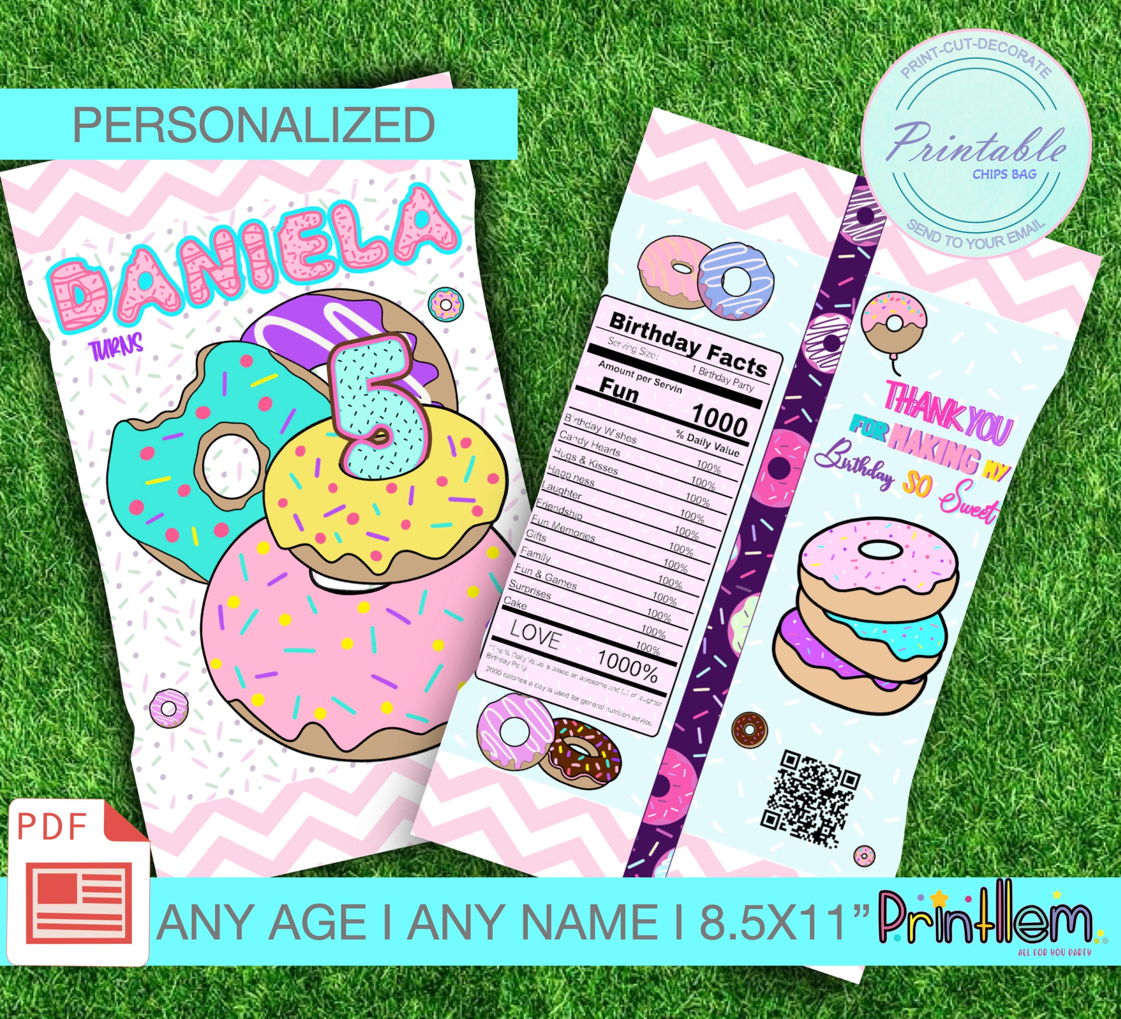 Donut Sweet Birthday Chip Bag Wrapper Personalized Party Favors Treat ...