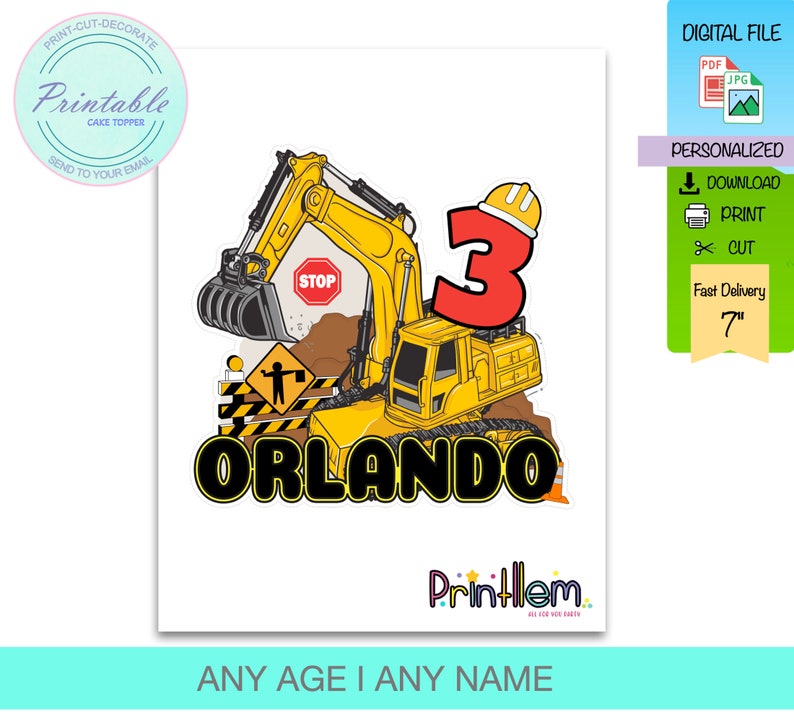 Construction Cake Topper Printable Construction Birthday - Etsy