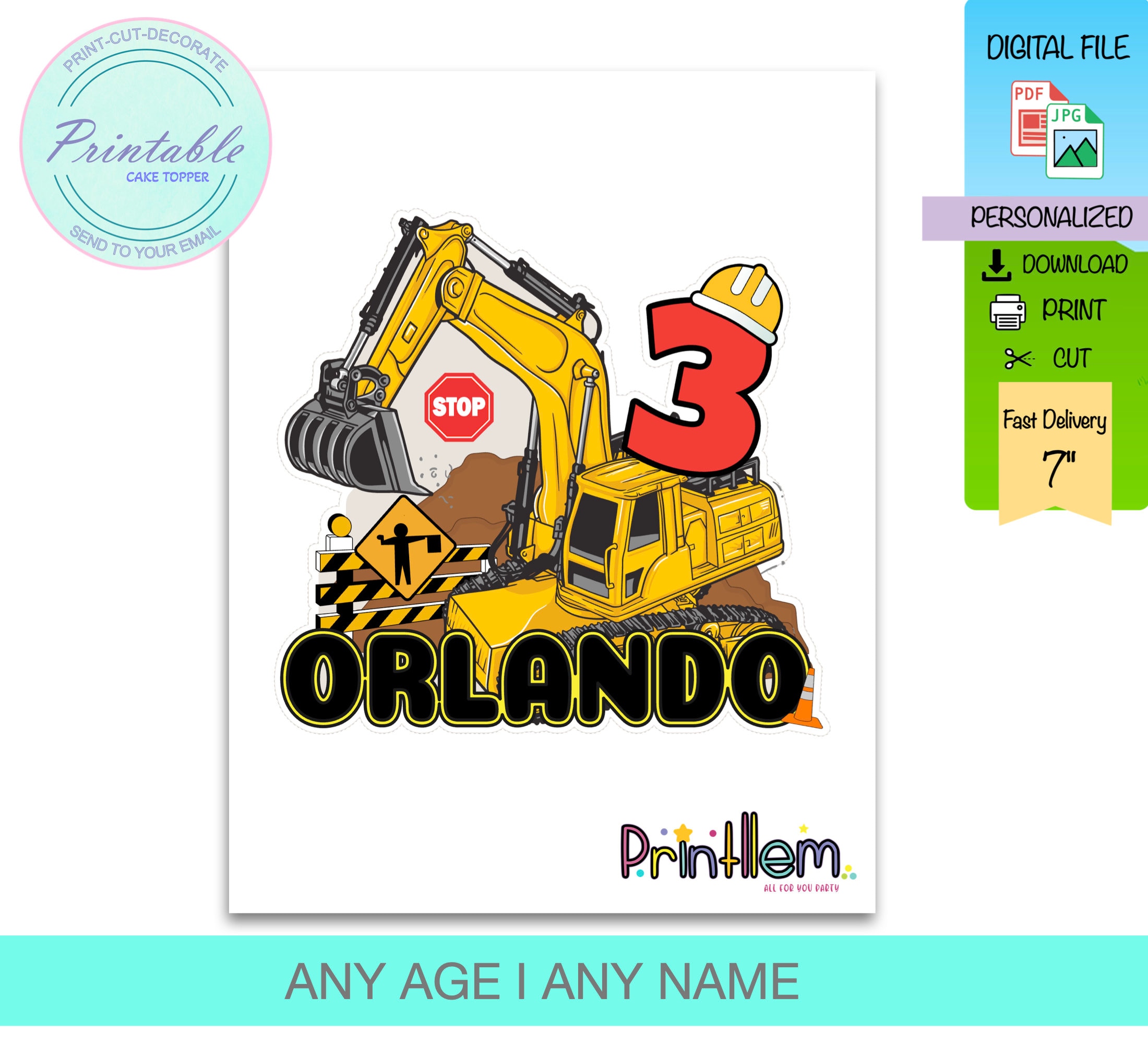 Construction Cake Topper Printable Construction Birthday Decorations ...