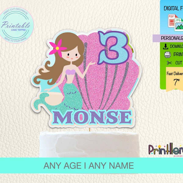 Mermaid Cake Topper Printable - Etsy