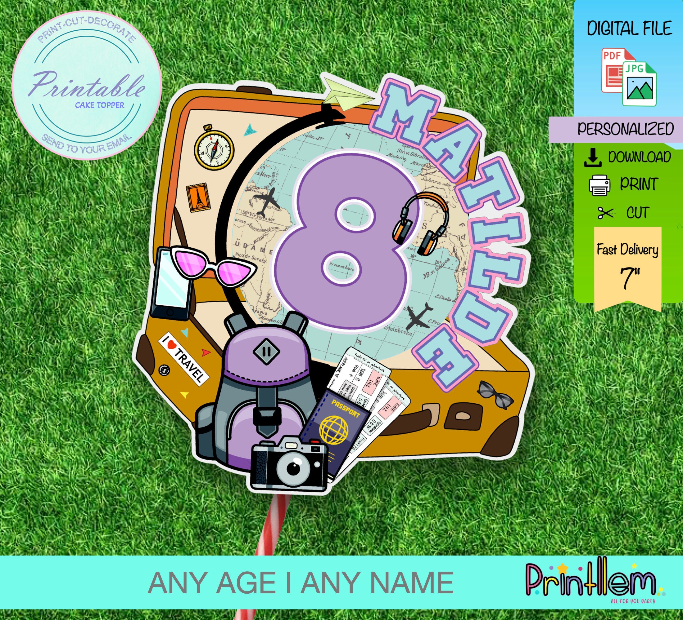 Travel Cake Topper Printable Journey Cake Topper Personalized Suitecase ...