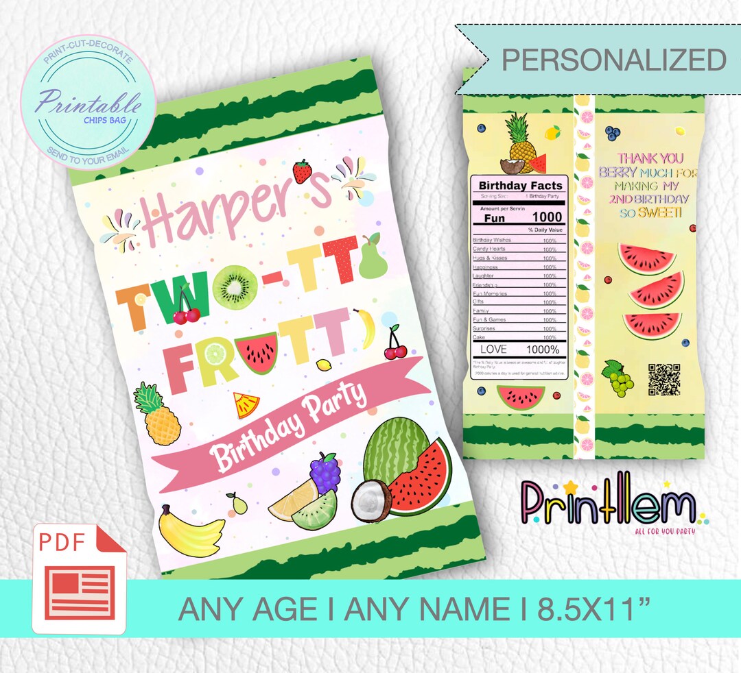 Two Tti Fruity Chip Bag Printable Birthday Party Kids Two Tti Fruity ...