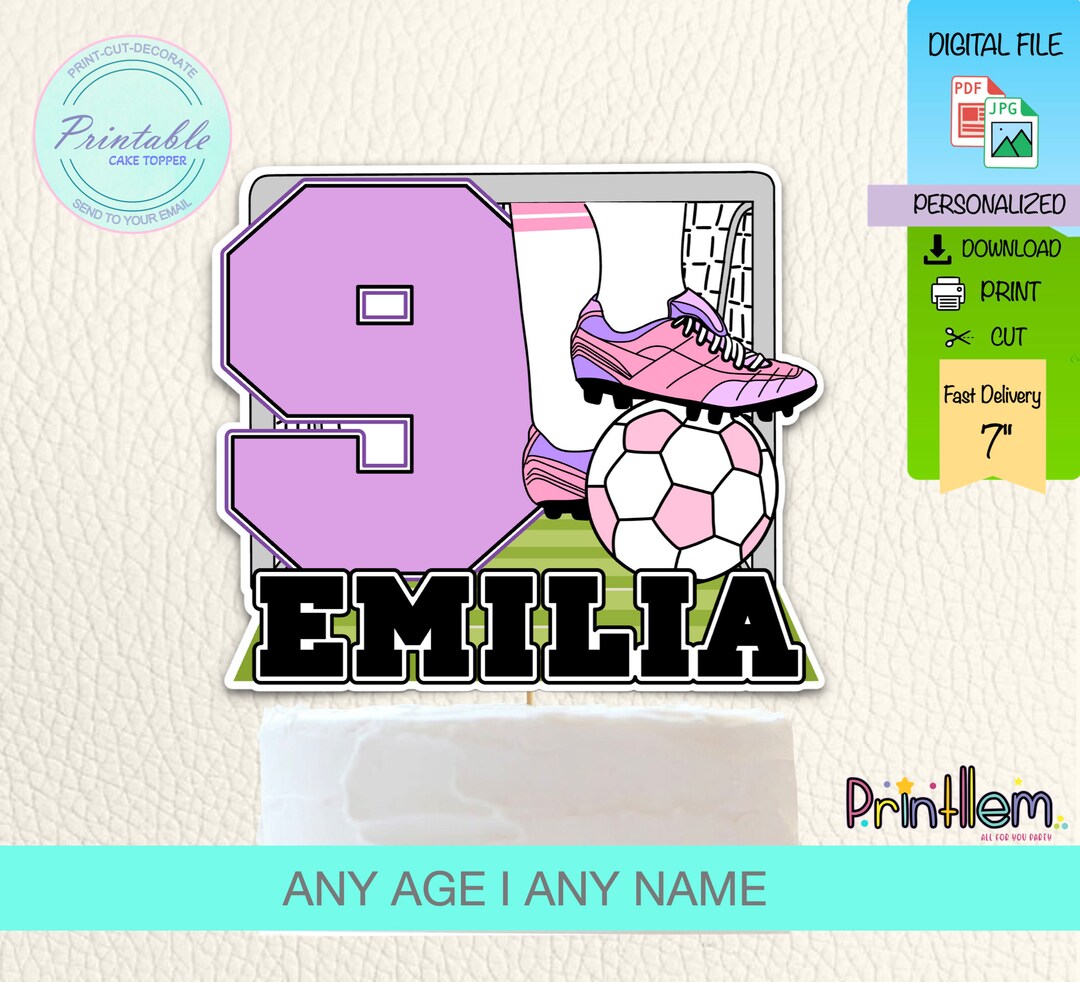 Soccer Girl Cake Topper Printable Sports Girl Cake Topper Personalized ...