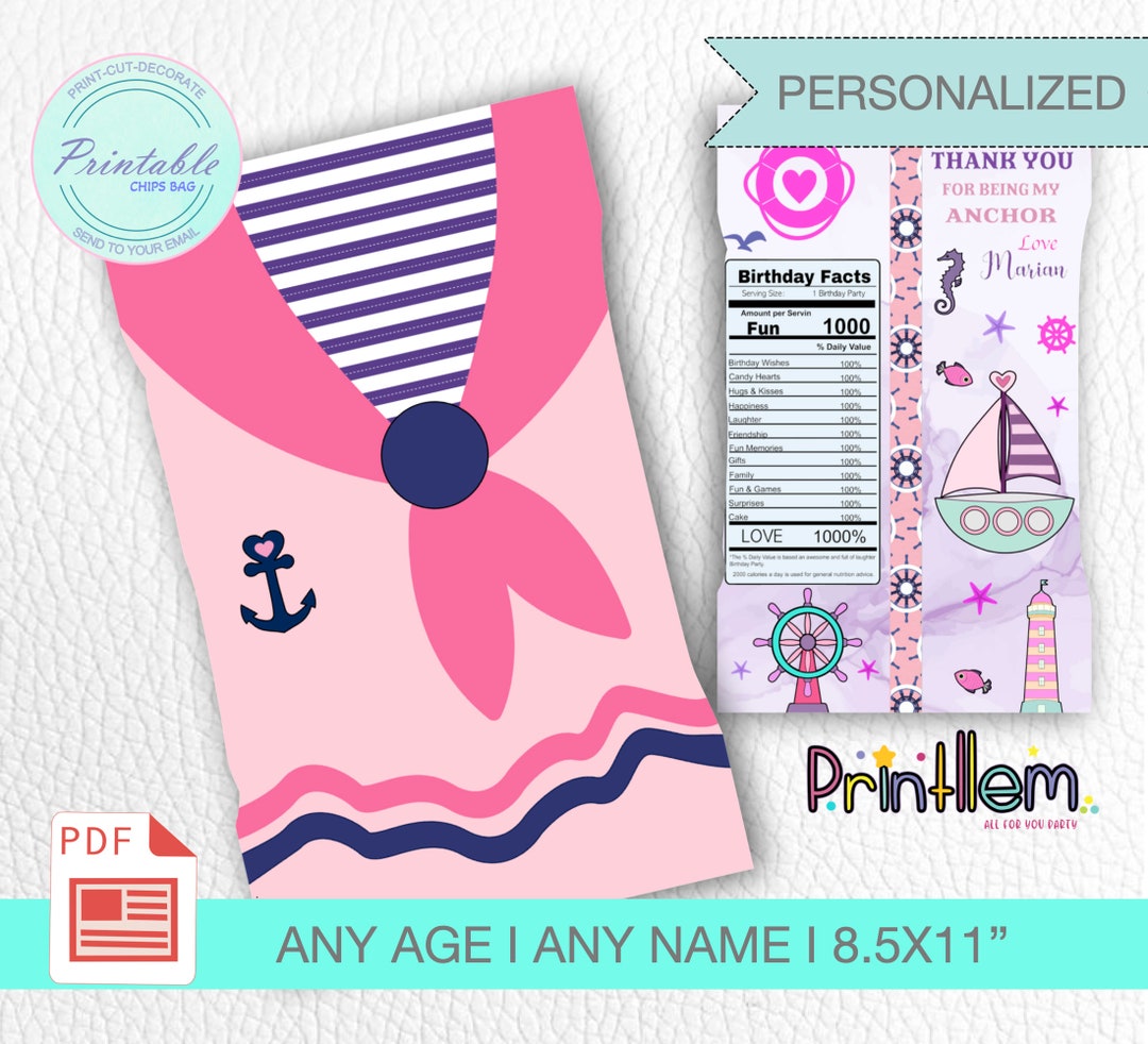 Nautical Girl Chips Bag Nautical Ocean Sea Girl Birthday Party Favors ...