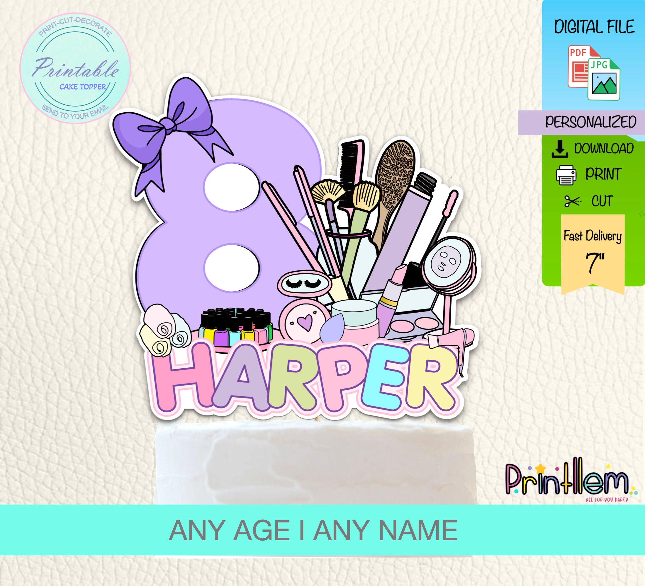 Makeup Cake Topper Printable Spa Party Cake Topper Spa Centerpieces ...