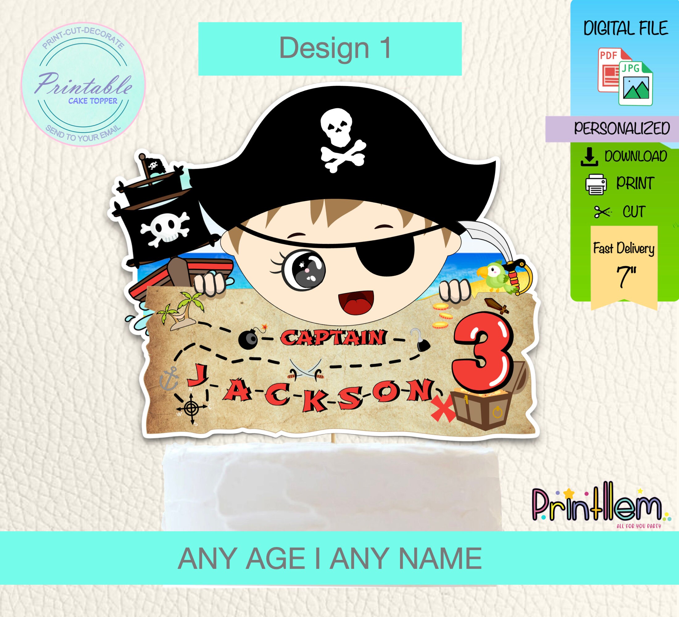 Pirate Cake Topper, Printable Pirate Cake Decorations, Birthday Party ...