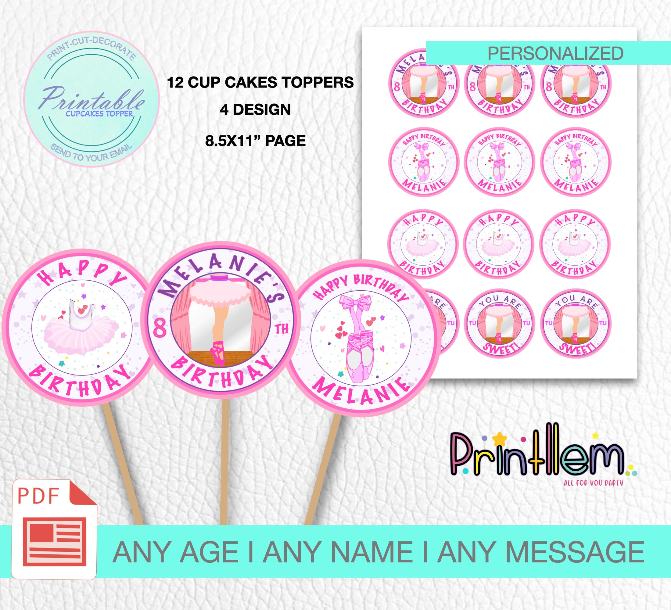 Printable Ballet Cupcake Toppers, Ballet Birthday Party, Ballerina ...