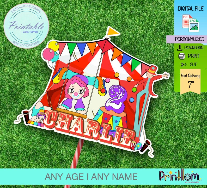 Circus Cake Topper Printable Circus Cake Decorations Personalized ...