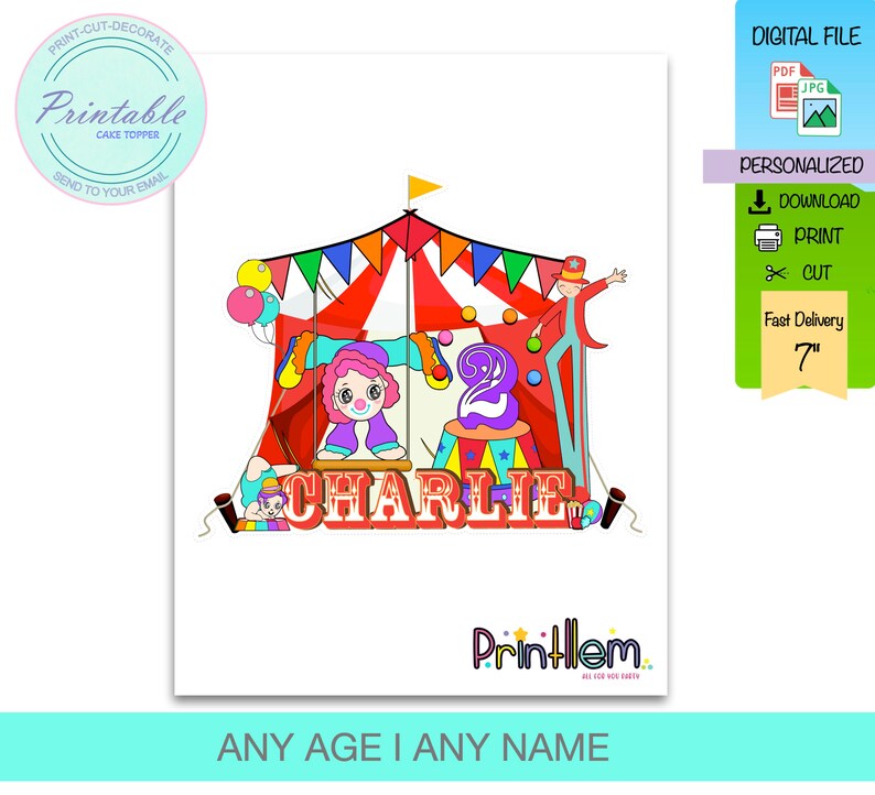 Circus Cake Topper Printable Circus Cake Decorations Personalized ...