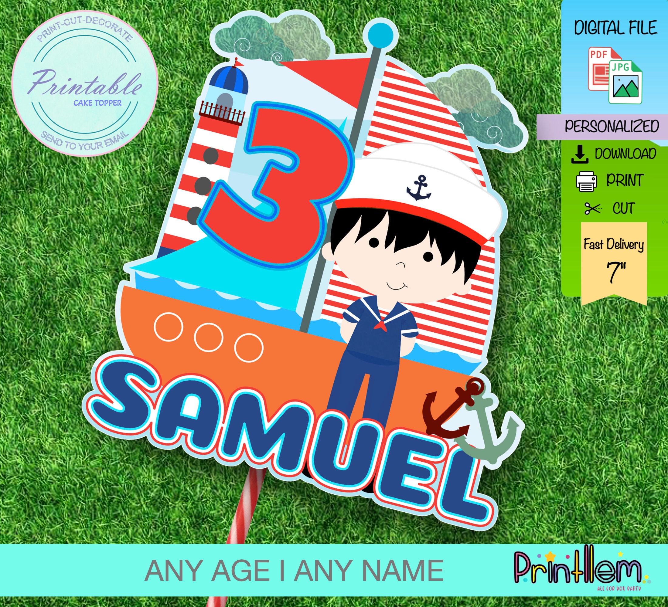 Nautical Themed Cake Topper Personalized Nautical Party Decorations ...