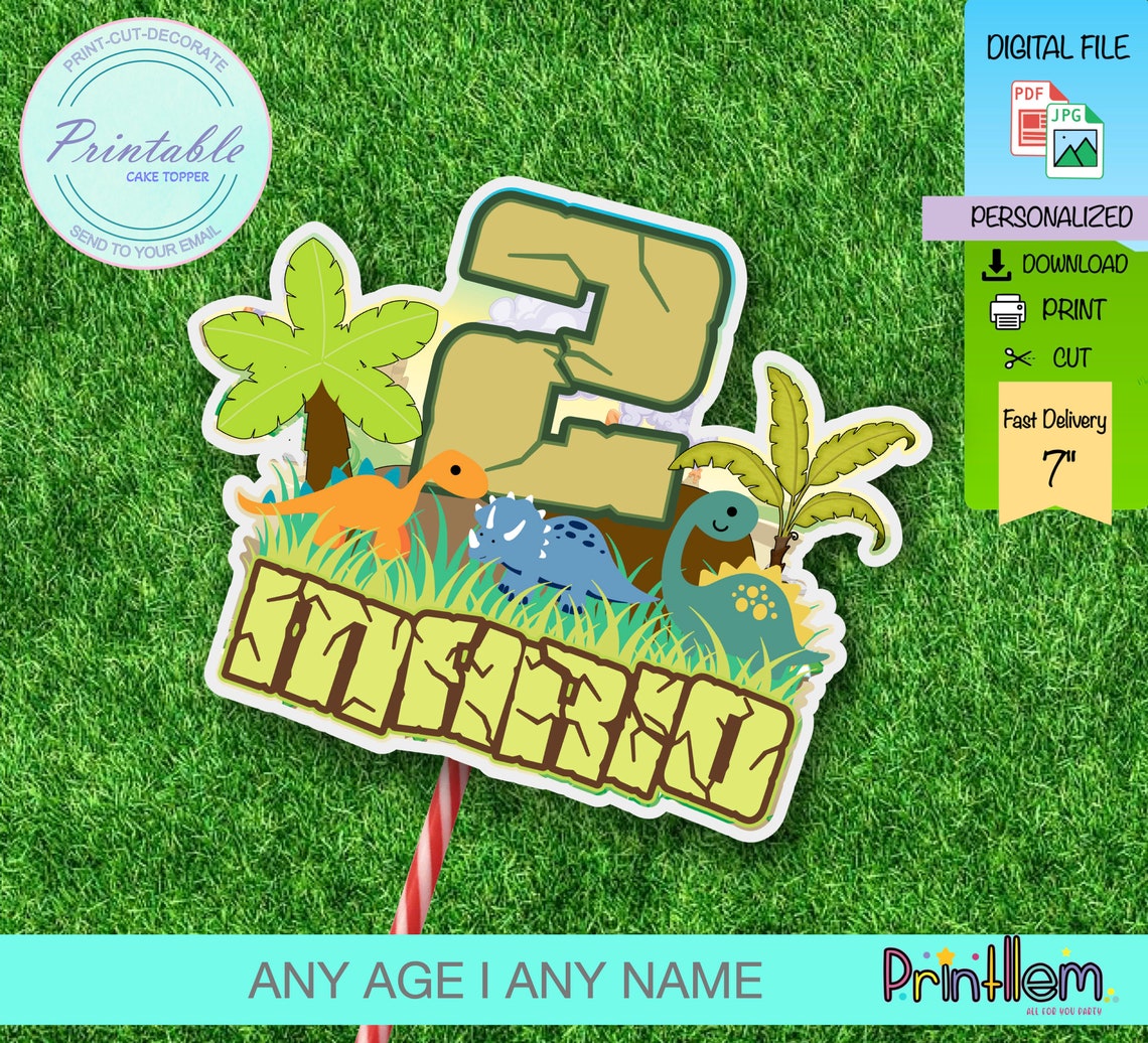 Dinosaur Printable Cake Topper T-rex Personalized Cake | Etsy