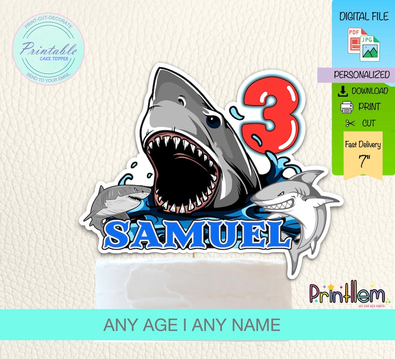 Shark Cake Topper, Printable Birthday Party Shark,shark Party ...