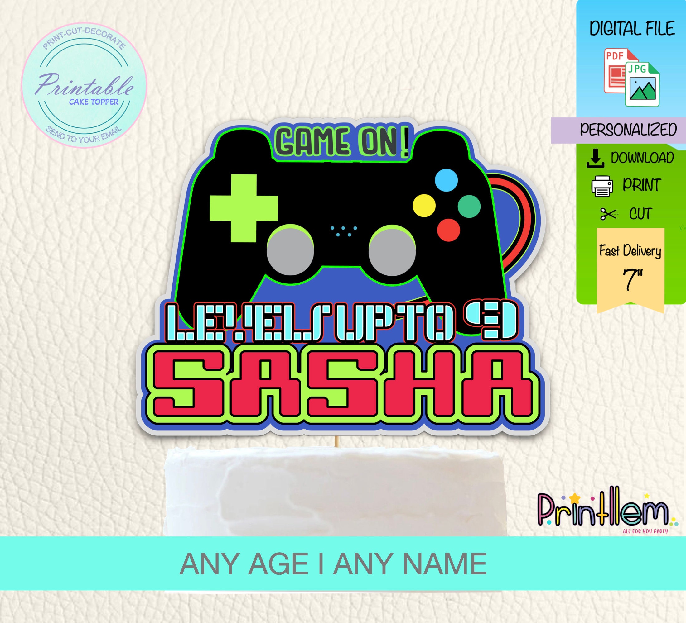 Videogame Cake Topper Printable Video Game Party Topper, Personalized ...