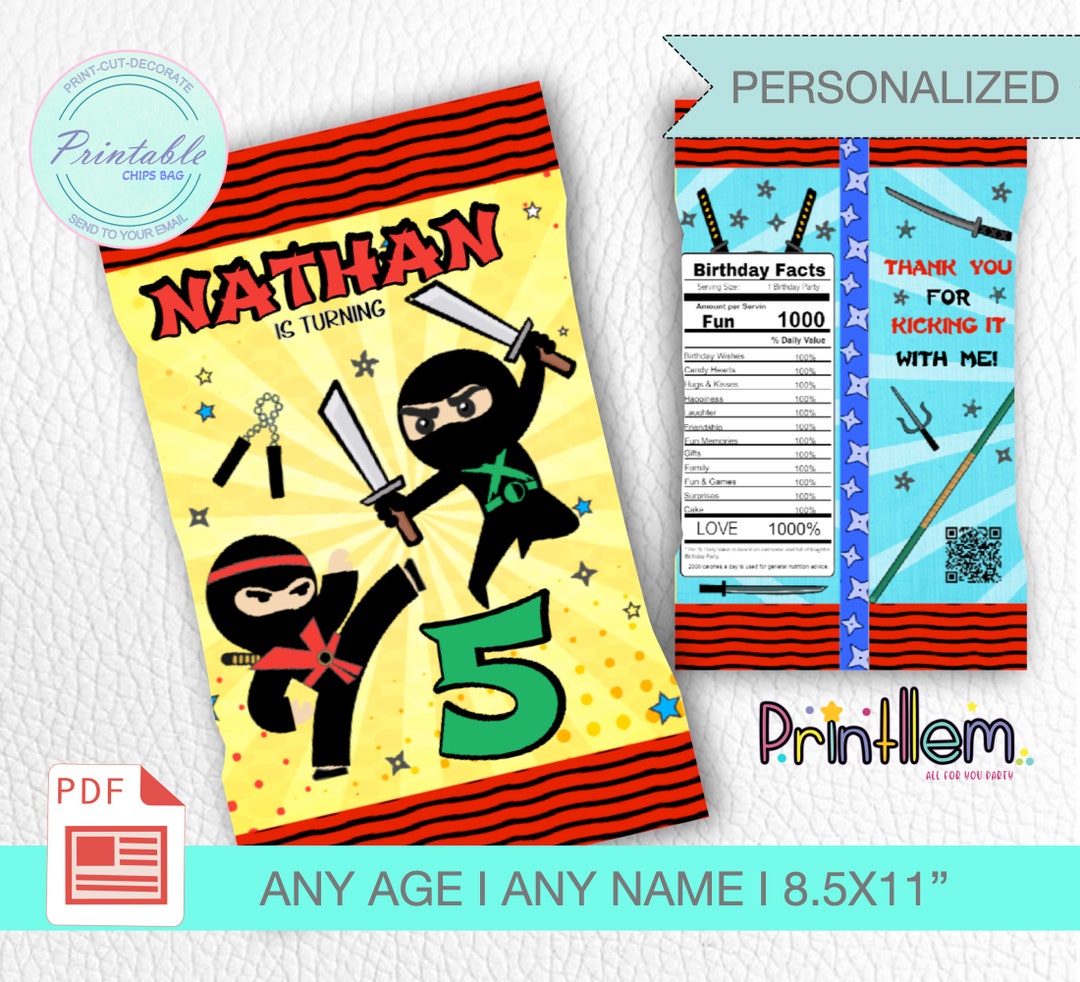 Ninja Chip Bag Label Warrior Spy Ninja Birthday Party Favors, Printable ...