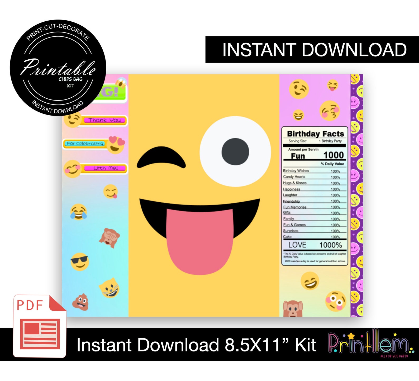 Kit Emoji Chips Bag Emoji Chip Bag Birthday Emoji Party Favors ...