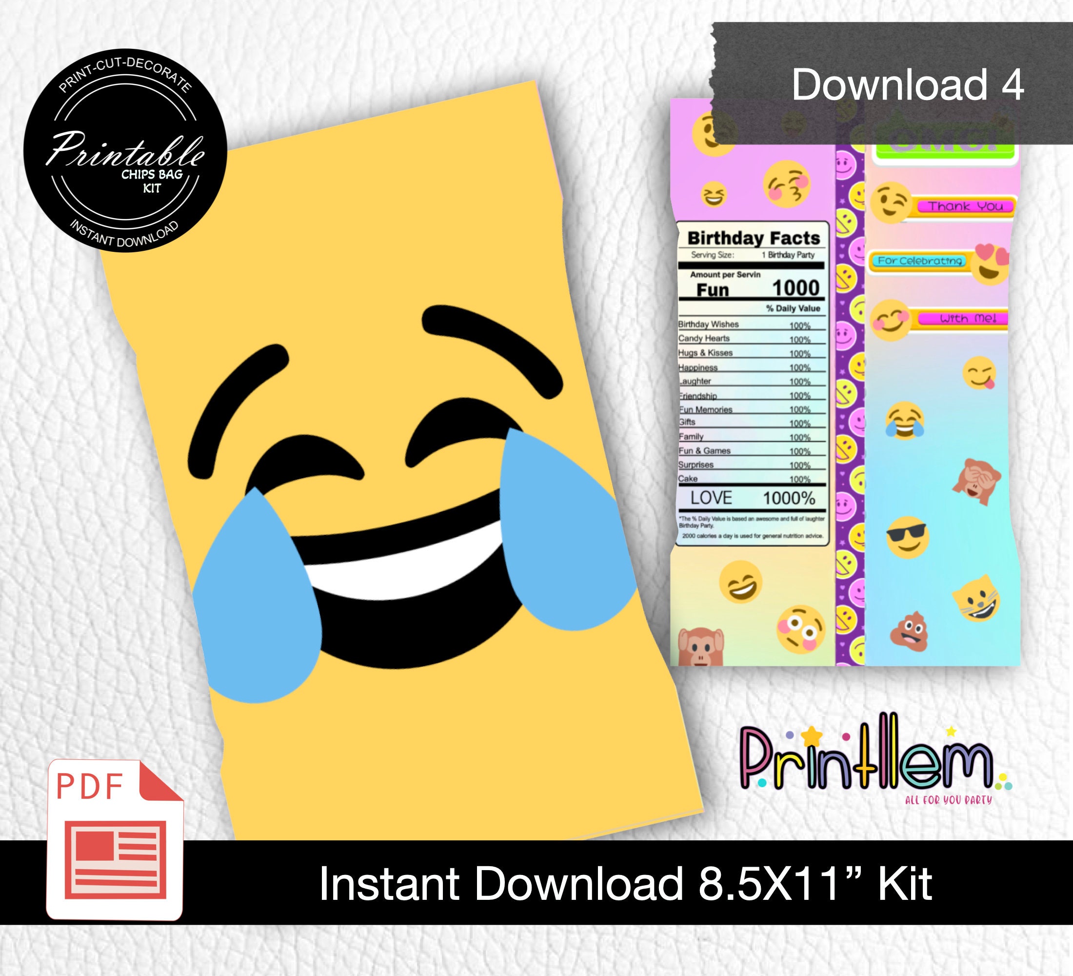 Kit Emoji Chips Bag Emoji Chip Bag Birthday Emoji Party Favors ...