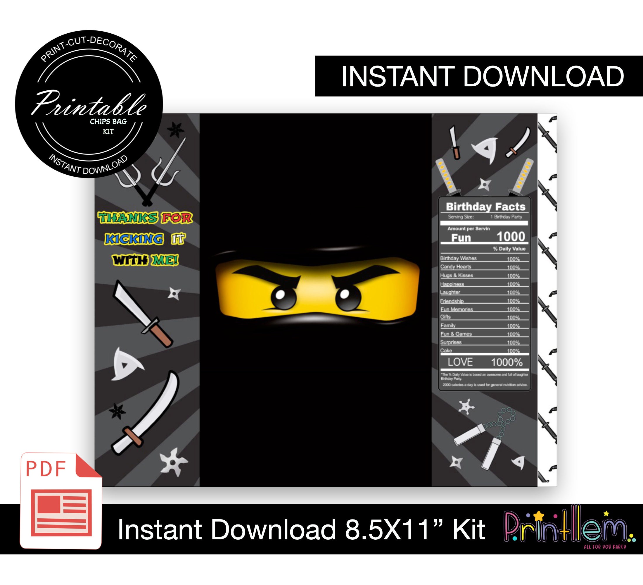 Ninja Chip Bag Printable Ninja Birthday Party Ninja Bundle Party Favors ...