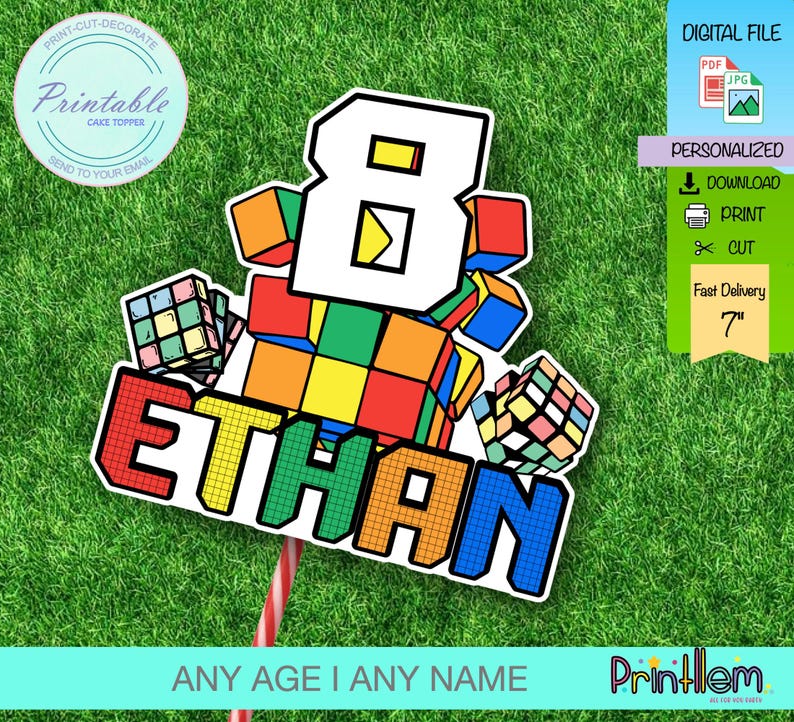 Personalized Cube Cake Topper, Kids' Birthday Party Decorations ...